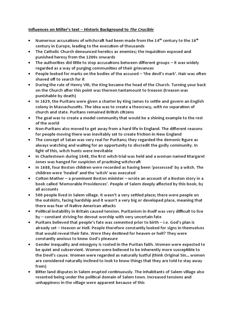 The Crucible - Historical Background and Influences | PDF | Witchcraft