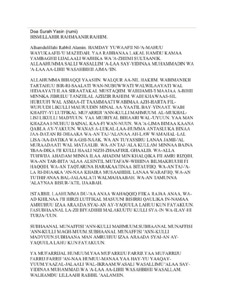Doa Selepas Bacaan Yassin - Rumi | PDF