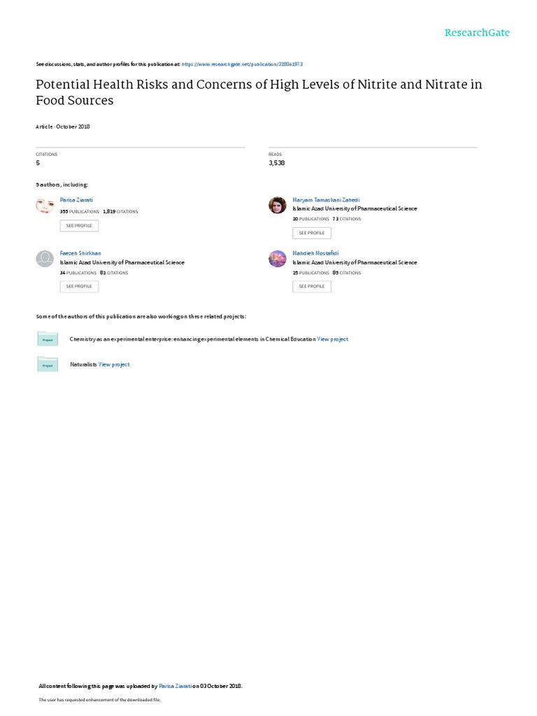 Potential Health Risks and Concerns of High Levels of Nitrite and ...
