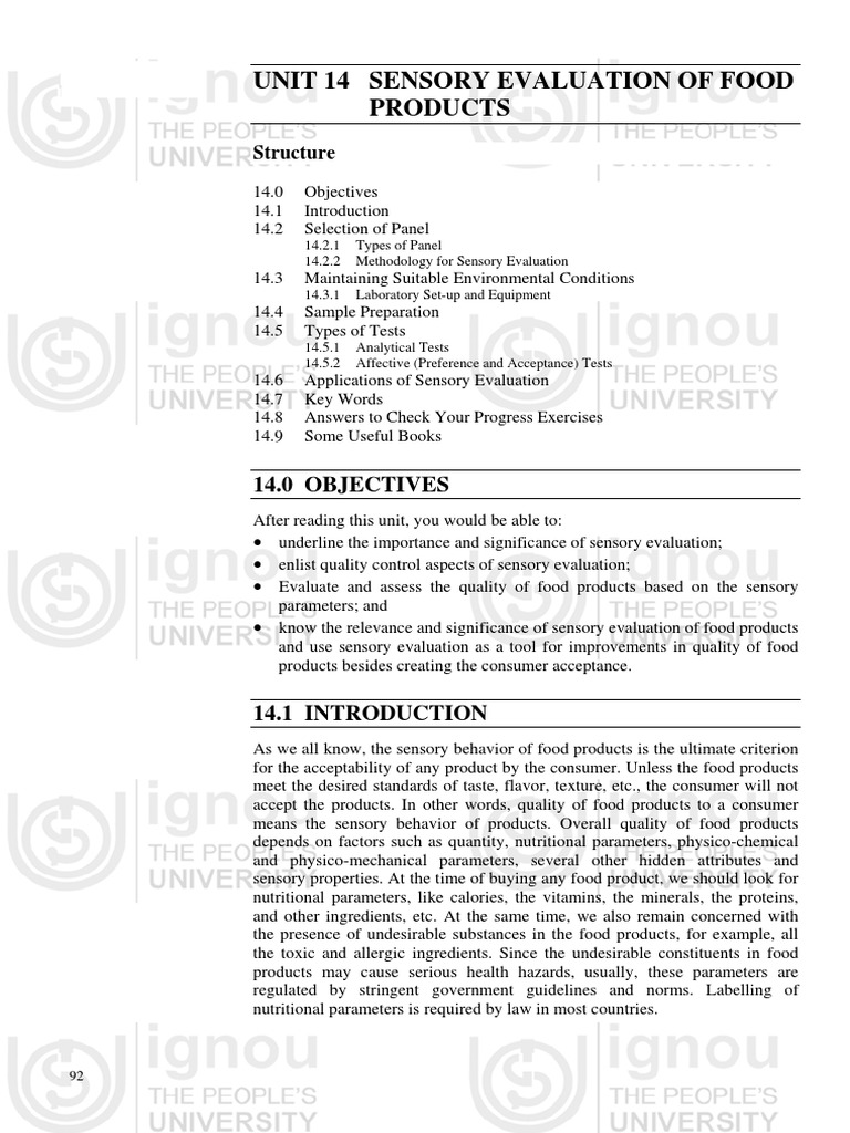 Unit 14 Sensory Evaluation of Food Products: 14.0 Objectives | PDF ...