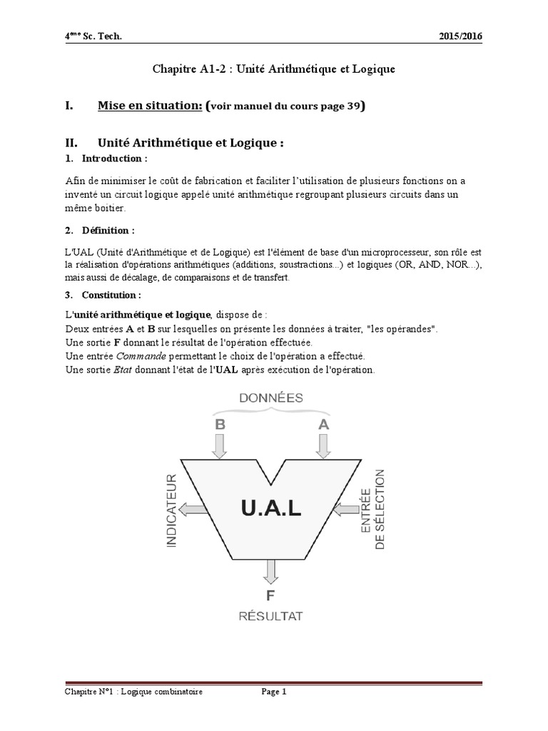 Chapitre A1 2 Unité Arithmétique Et Logique 2016 2017 (MR Azzem Mohamed ...