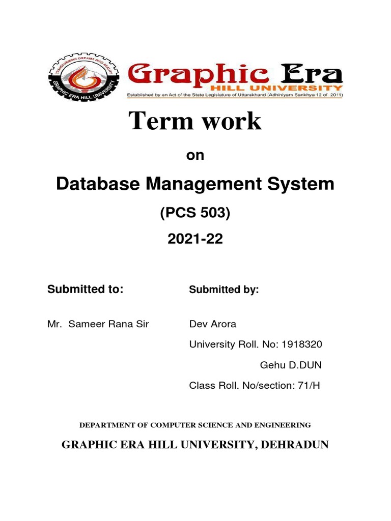 Term Work: Database Management System | PDF | Table (Database) | Computer Data