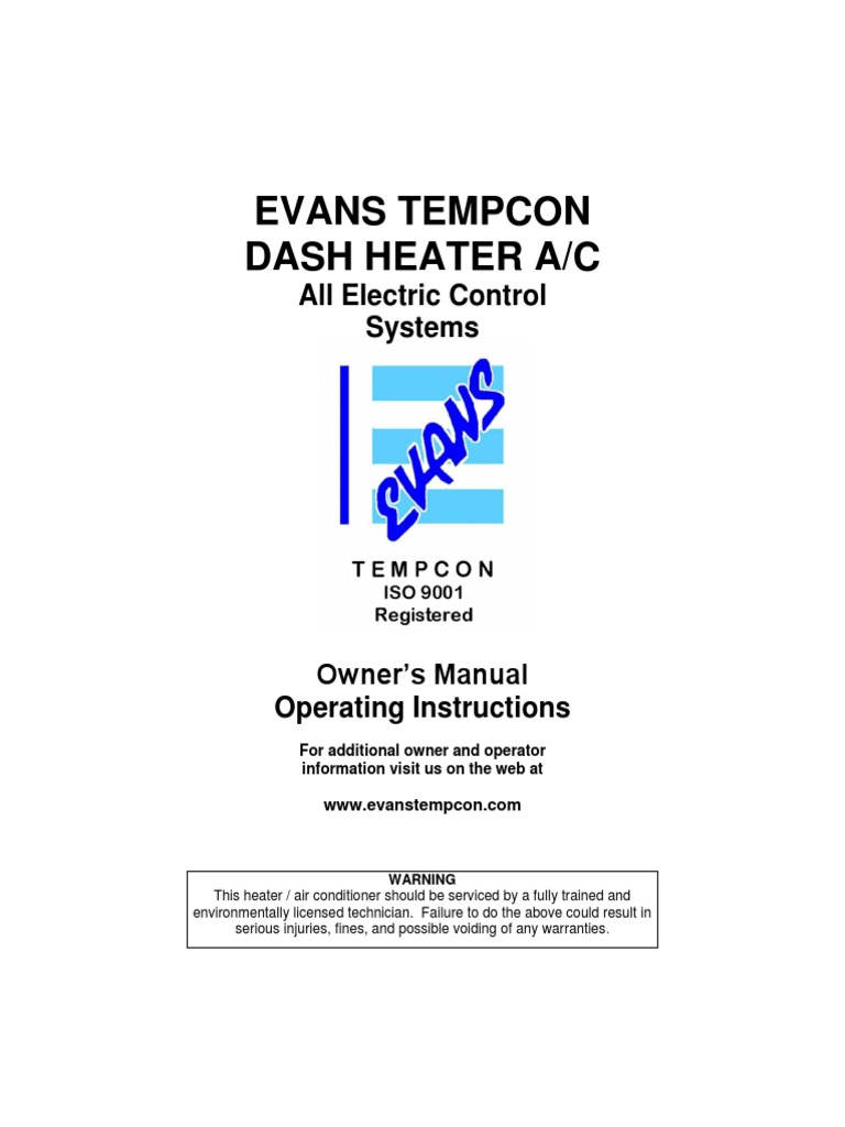 Evans Tempcon Dash Heater A:C | PDF | Air Conditioning | Applied And ...