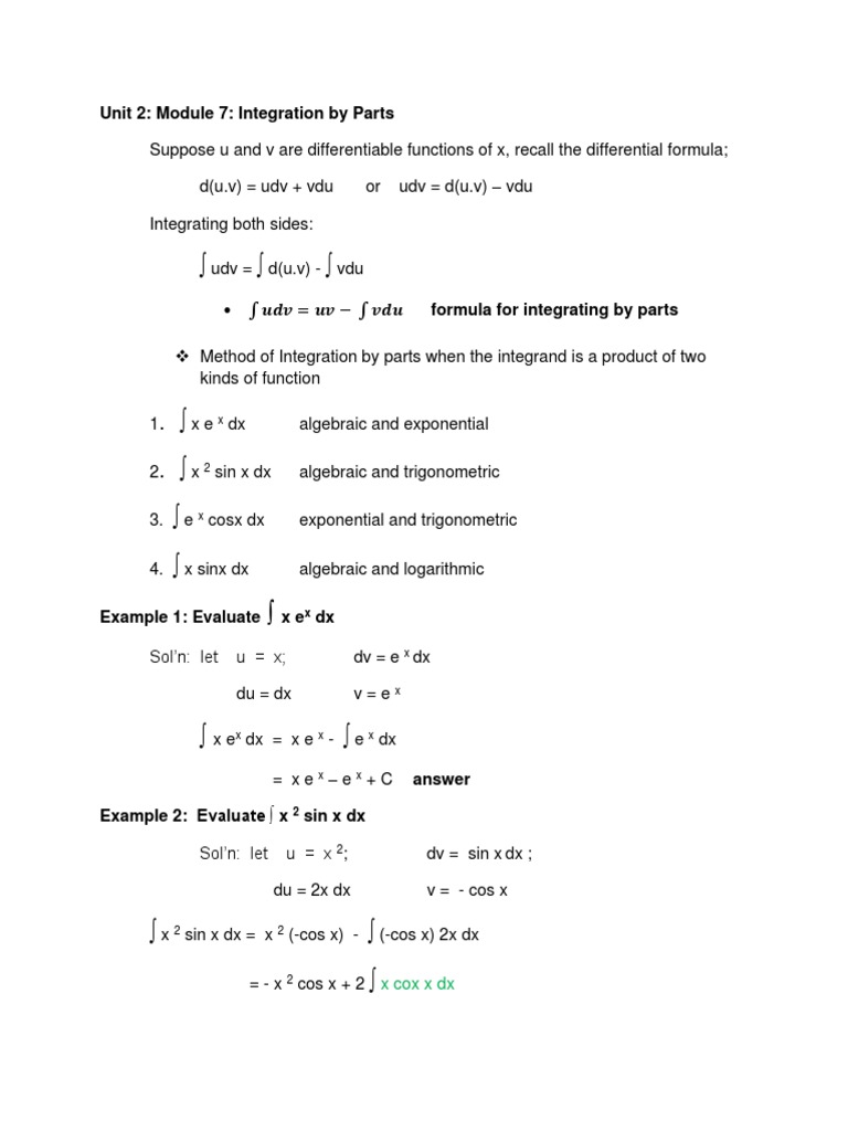 Math-3 - Module-7 Calculus Integration by Parts | PDF | Integral | Calculus