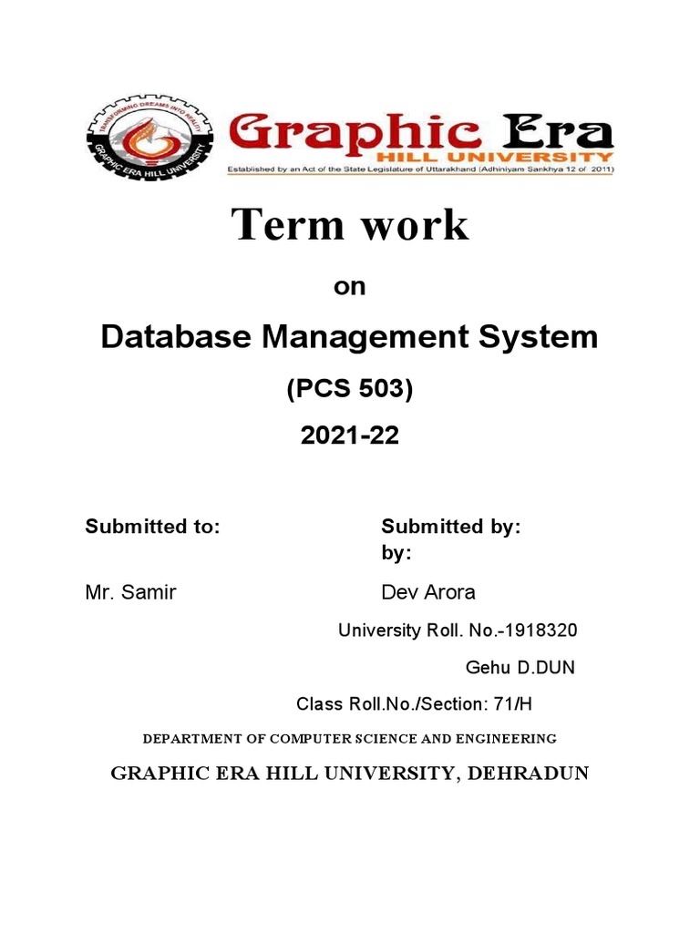 Term Work: Database Management System | PDF | Table (Database) | Information Retrieval