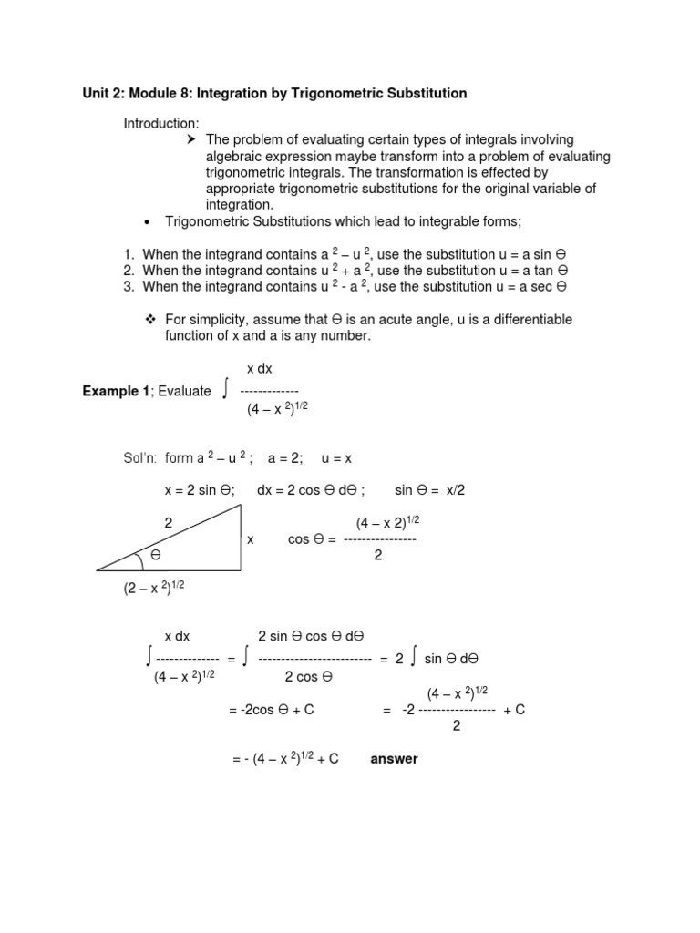 Math-3 - Module-8 Integration by Trigonometric Substitution | PDF ...