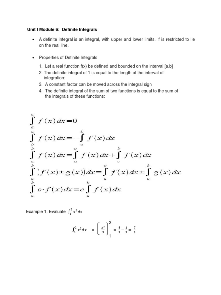Definite Integrals: Properties & Examples | PDF | Integral | Function ...