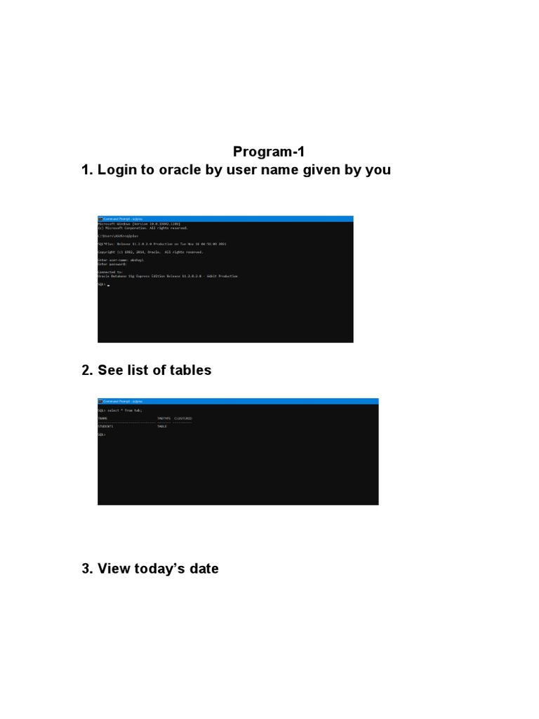 Program-1 1. Login To Oracle by User Name Given by You | Download Free ...
