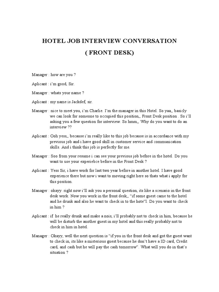 HOTEL JOB INTERVIEW CONVERSATION (Ilhamdi) | PDF