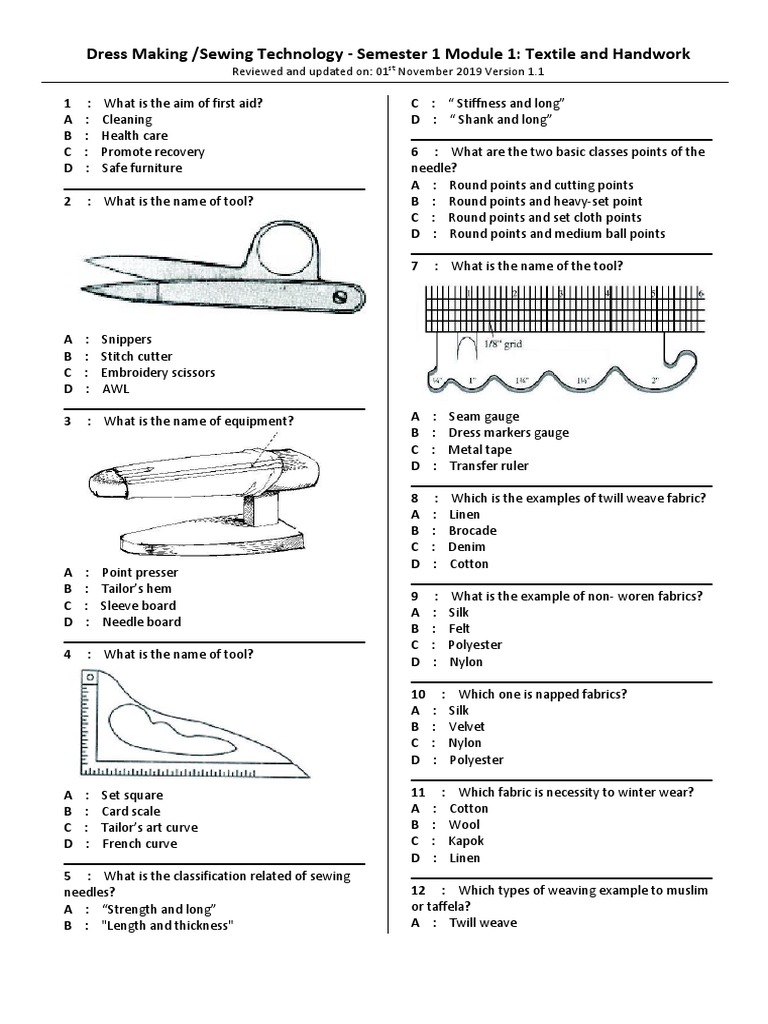 Dress Making /sewing Technology - Semester 1 Module 1: Textile and ...