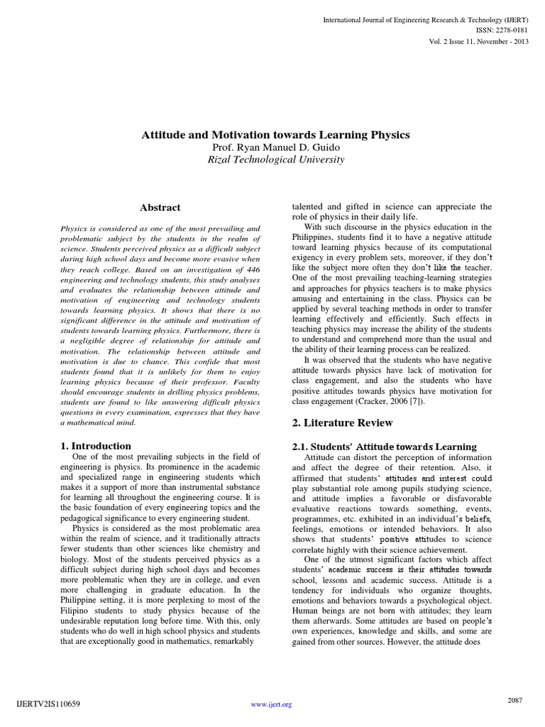 Attitude and Motivation Towards Learning Physics: Prof. Ryan Manuel D ...