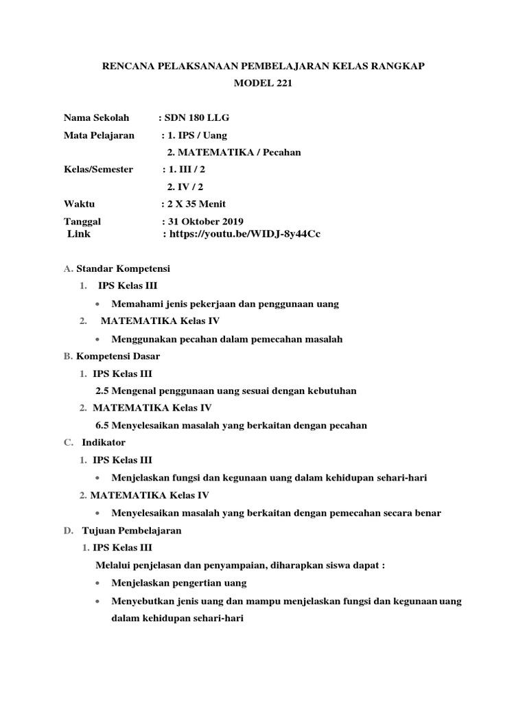 RPP Kelas Rangkap IPS dan Matematika | PDF | Karier & Perkembangan