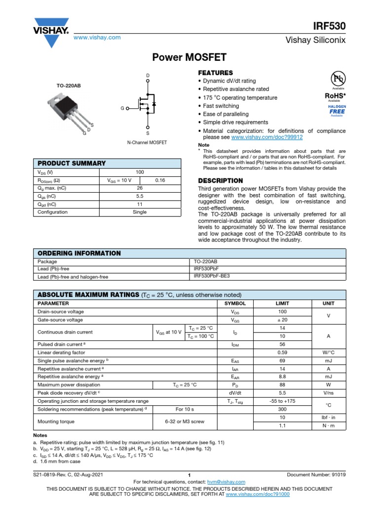Mosfet Irf530 | PDF | Field Effect Transistor | Mosfet