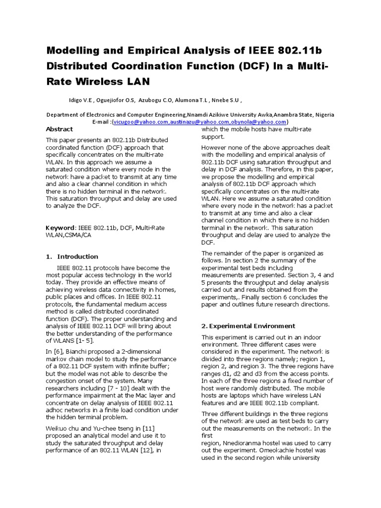Modelling and Empirical Analysis of IEEE 802.11b Distributed Coordination Function (DCF) in A ...