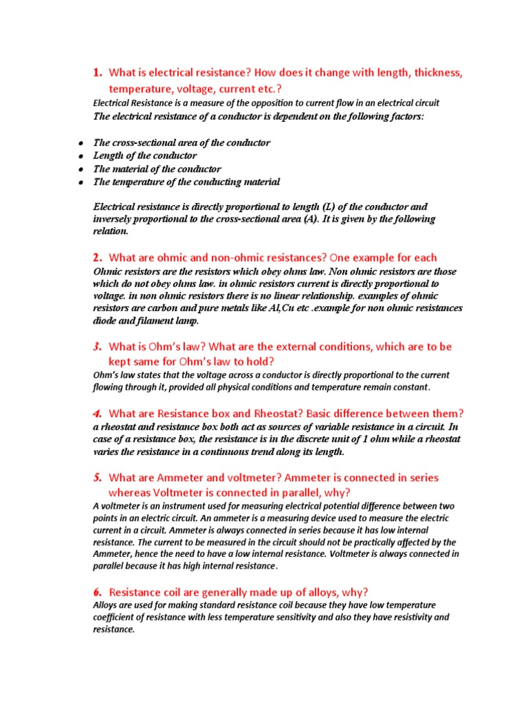 Viva Qns Solutions 15 | PDF | Electrical Resistance And Conductance | Voltage