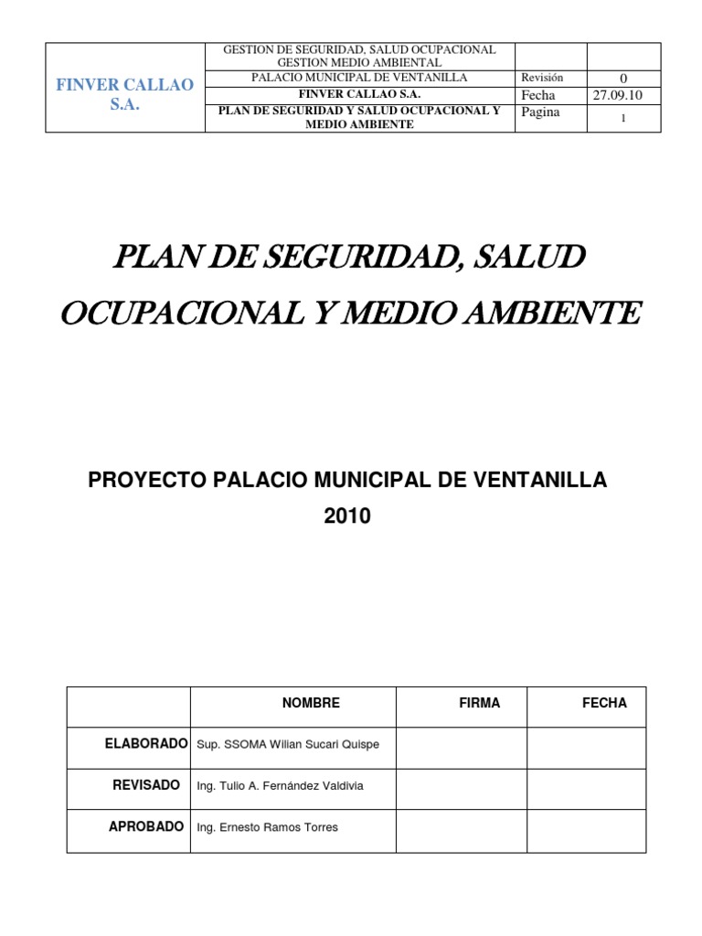 Plan de Seguridad - Ejemplo | PDF | Seguridad y salud ocupacional | Planificación