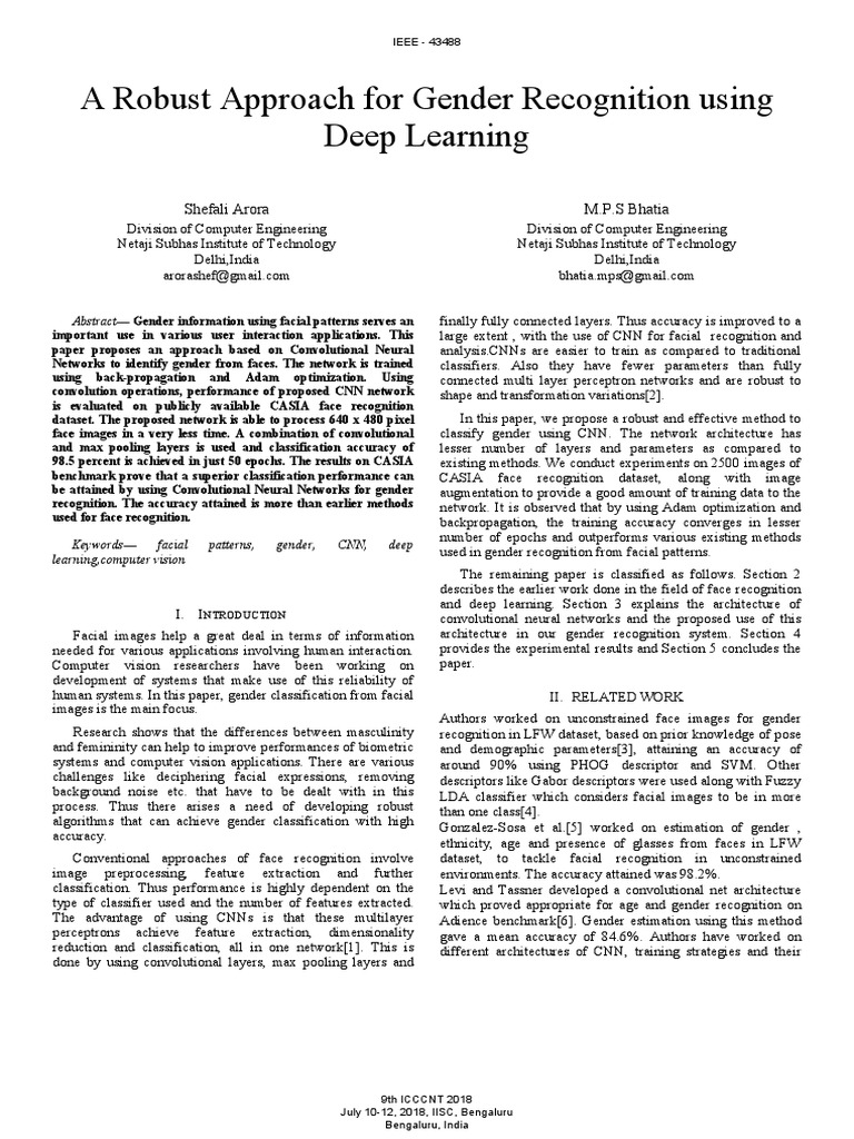 A Robust Approach For Gender Recognition Using Deep Learning | PDF | Emerging Technologies ...
