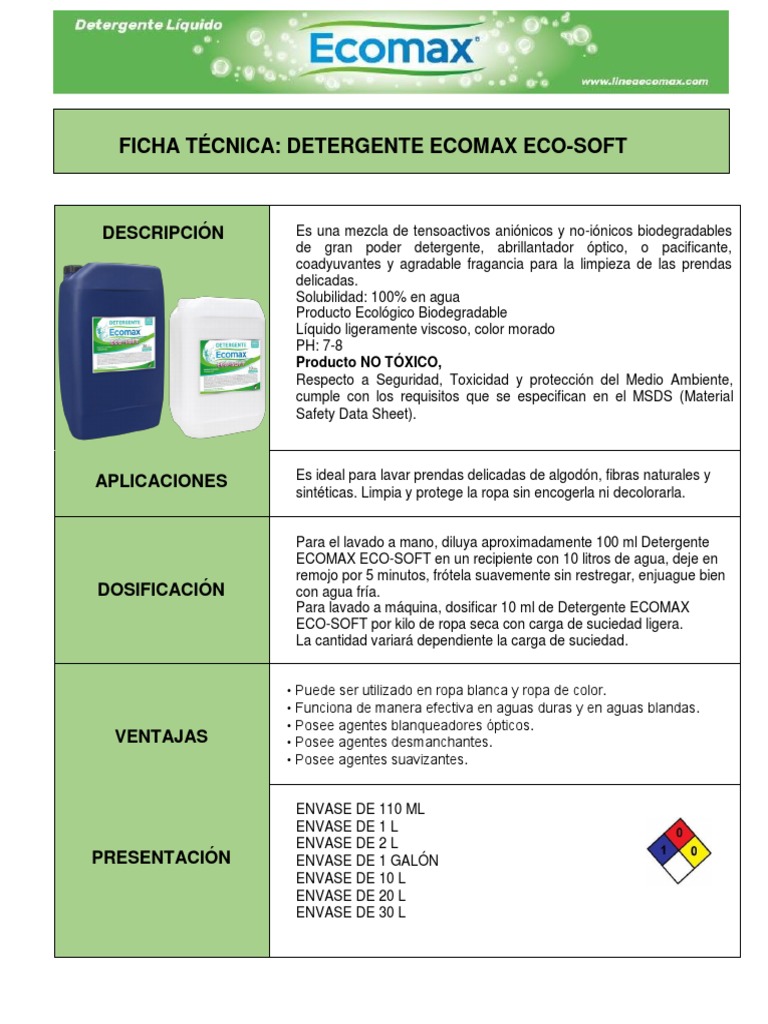 Ficha Tecnica Detergente Ecomax Eco Soft | PDF
