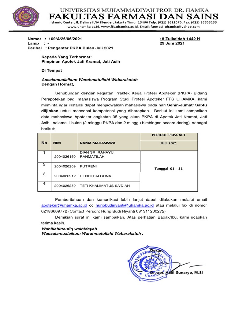 109 - 6. SURAT PENGANTAR PKPA Apt Jati Kramat | PDF | Pengembangan Diri