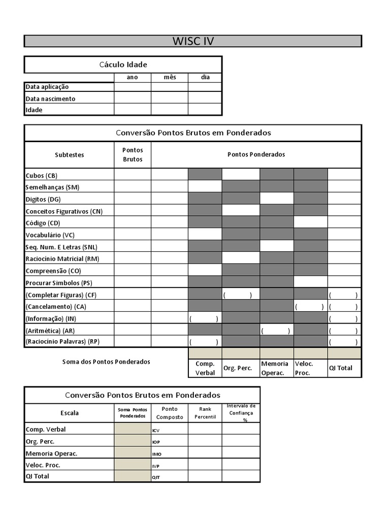 Protocolo de Resposta WISC IV 2020 | PDF | Estatísticas | Método científico