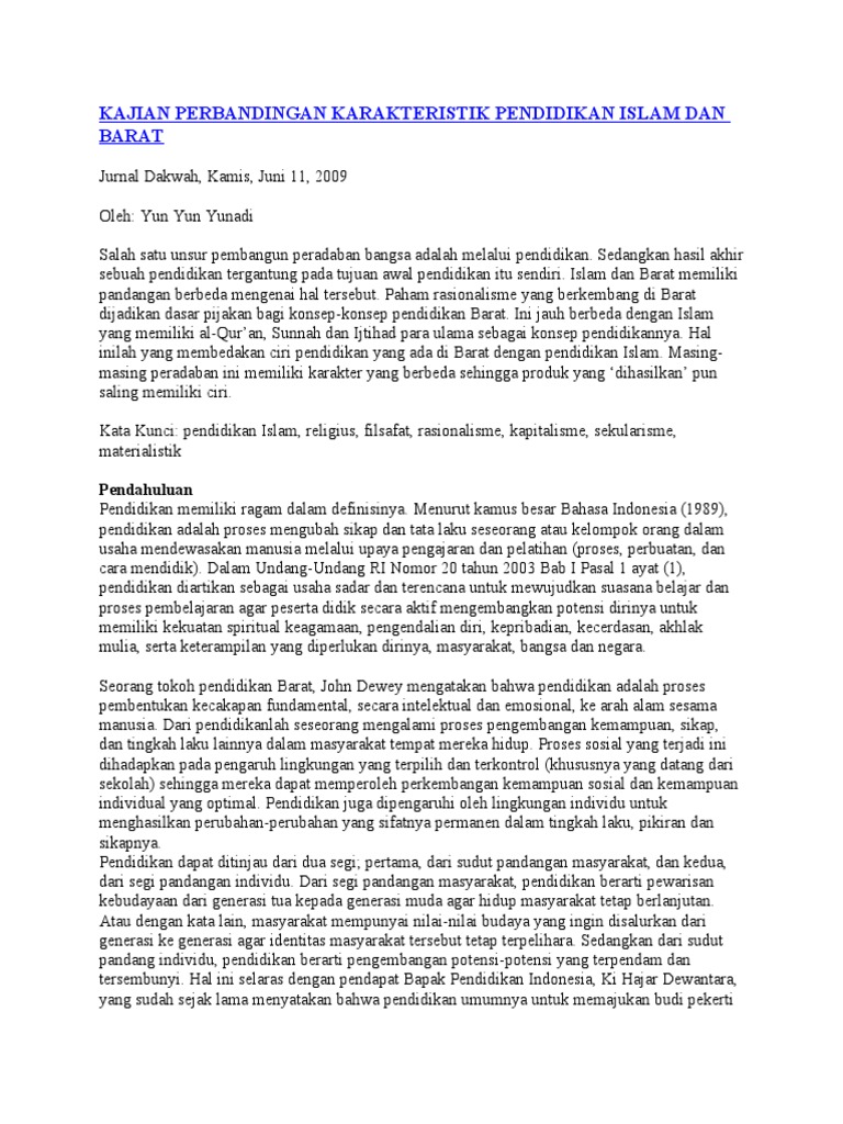Kajian Perbandingan Karakteristik Pendidikan Islam Dan Barat | PDF