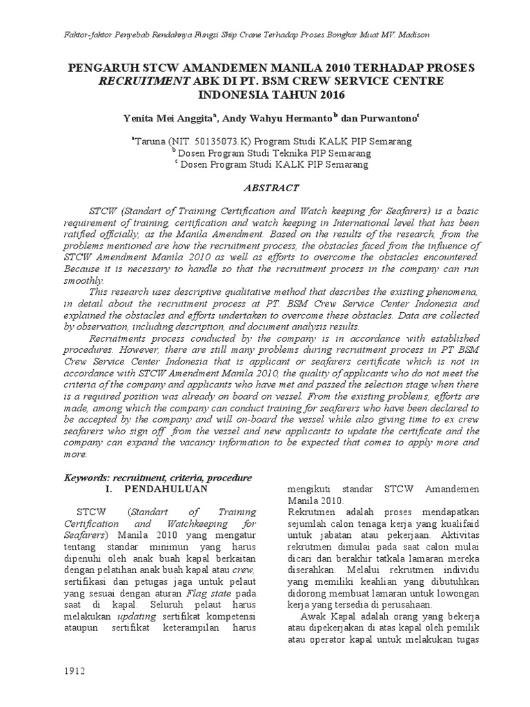 Recruitment Abk Di Pt. BSM Crew Service Centre: Pengaruh STCW Amandemen ...