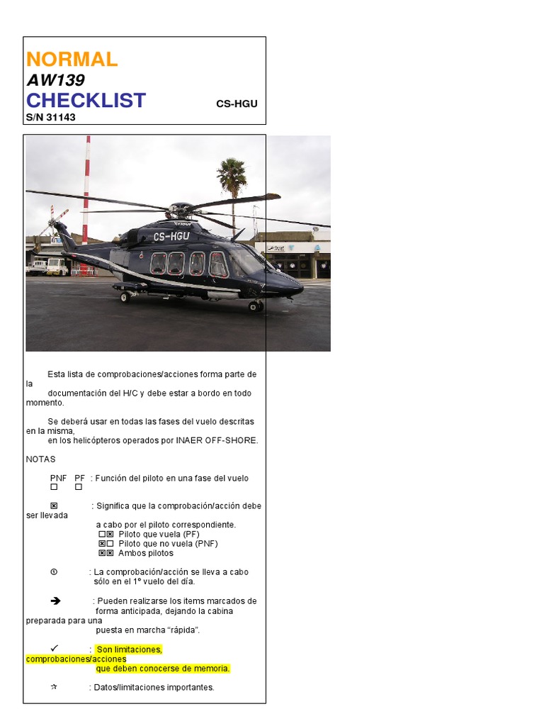Checklist Normal AW139 CS-HGU Amended | PDF