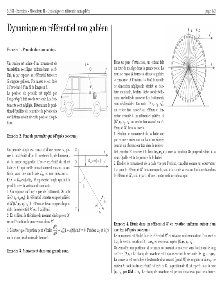 16 Mecanique Dynamique Referentiel Non Galileen Exercices | PDF | Rotation | Pendule (physique)