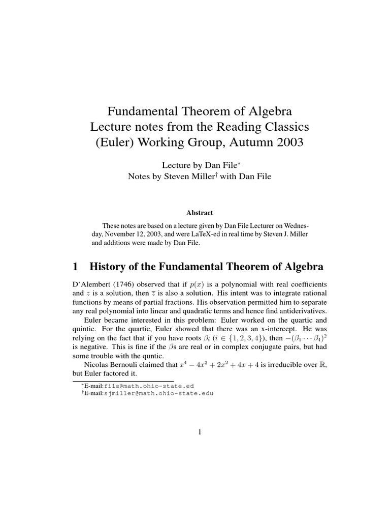 Proofs of the Fundamental Theorem of Algebra | PDF | Zero Of A Function ...