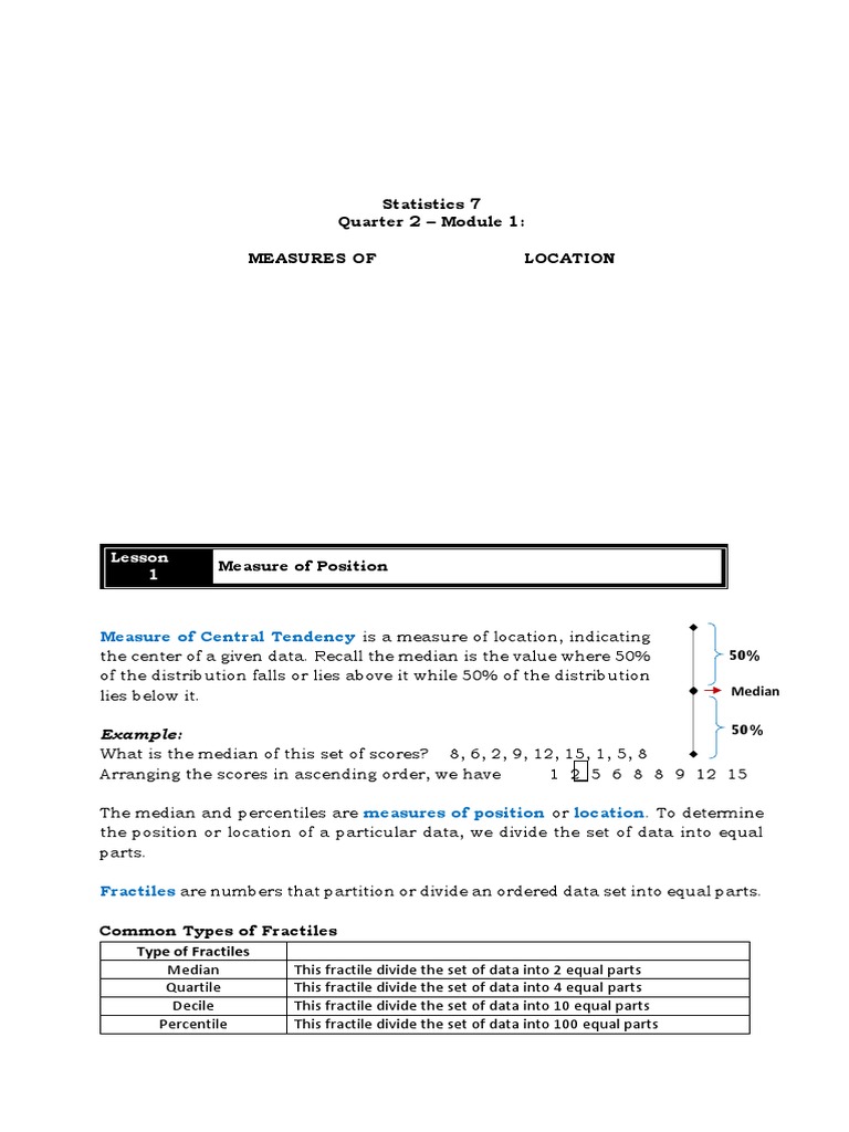 GR 7 Statistics Q2 M2 | PDF | Quantile | Percentile