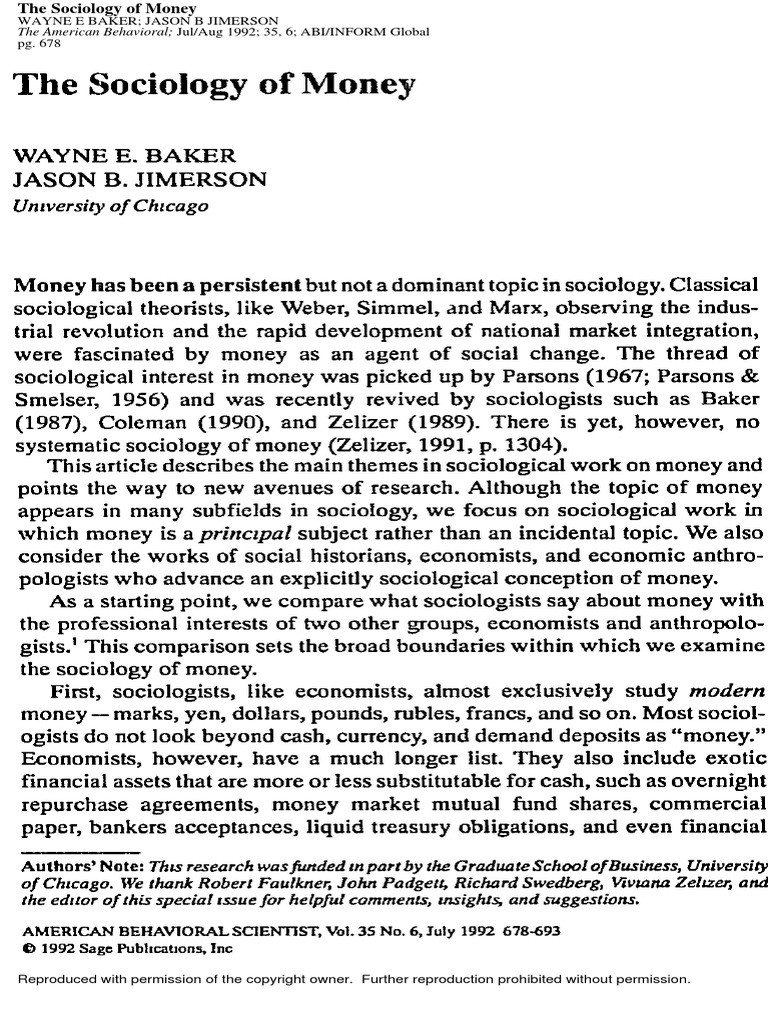 The Sociology of Money | PDF