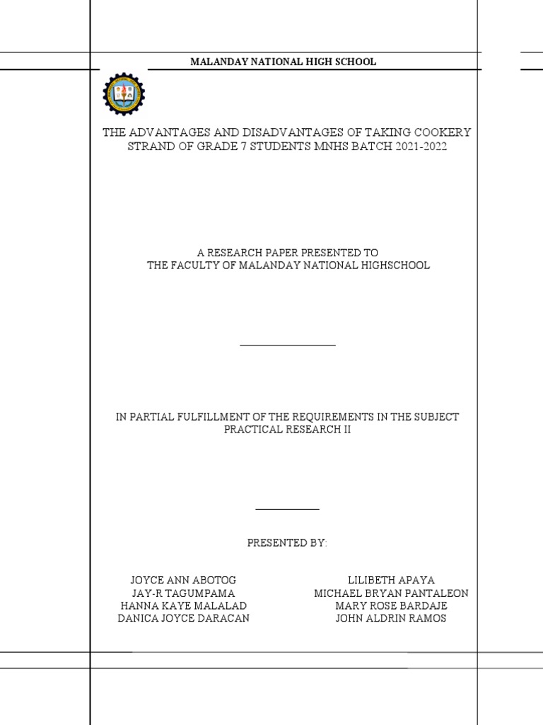 The Advantages and Disadvantages of Taking Cookery Strand of Grade 7 ...