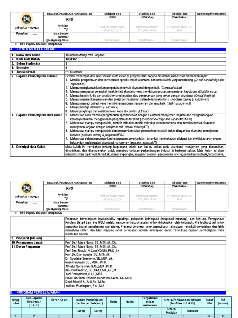 RPS Akuntansi Manajemen Lanjutan | PDF | Karier & Perkembangan