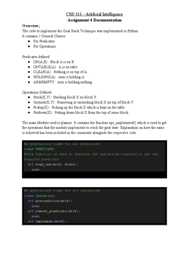 Assignment 4 Documentation: CSD 311 - Artificial Intelligence | PDF | Programming Paradigms ...