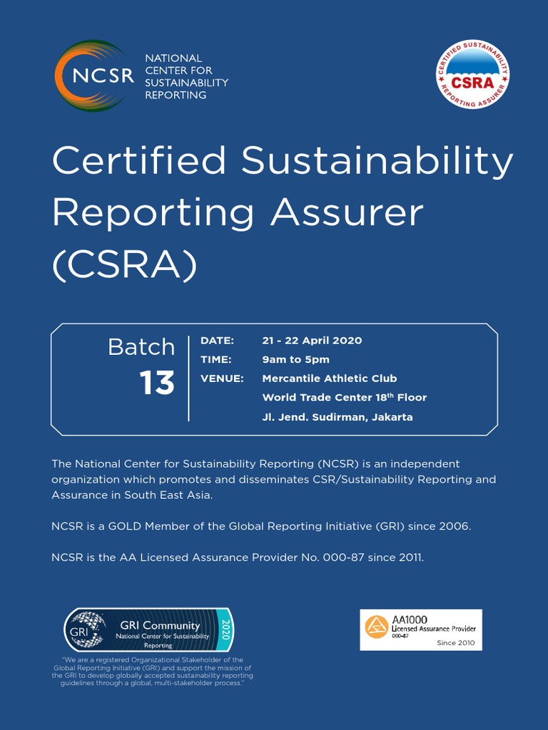 Certified Sustainability Reporting Assurer (CSRA) : Batch | PDF ...