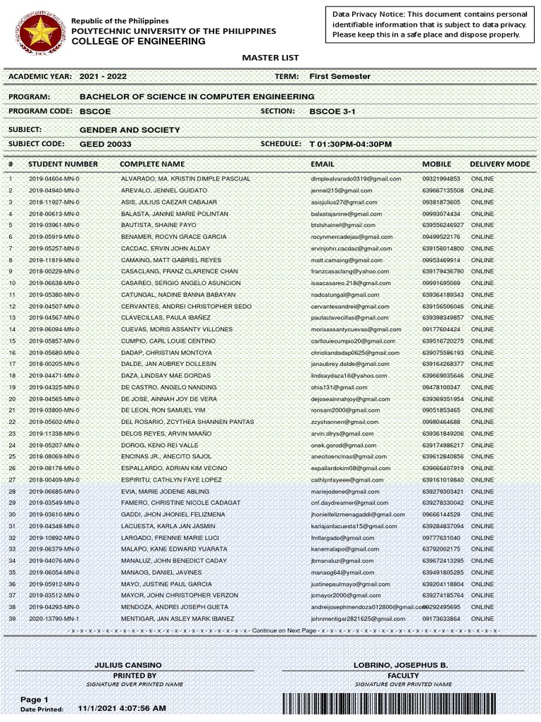 Polytechnic University of The Philippines Master List | PDF ...