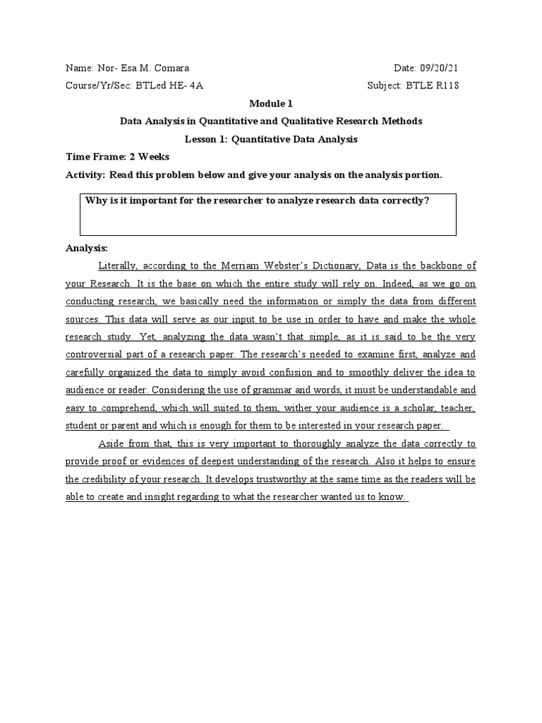 Nor-Esa M. Comara BTled HE - 4A - BTLE R118 - (Lesson 1 & 2) | PDF ...