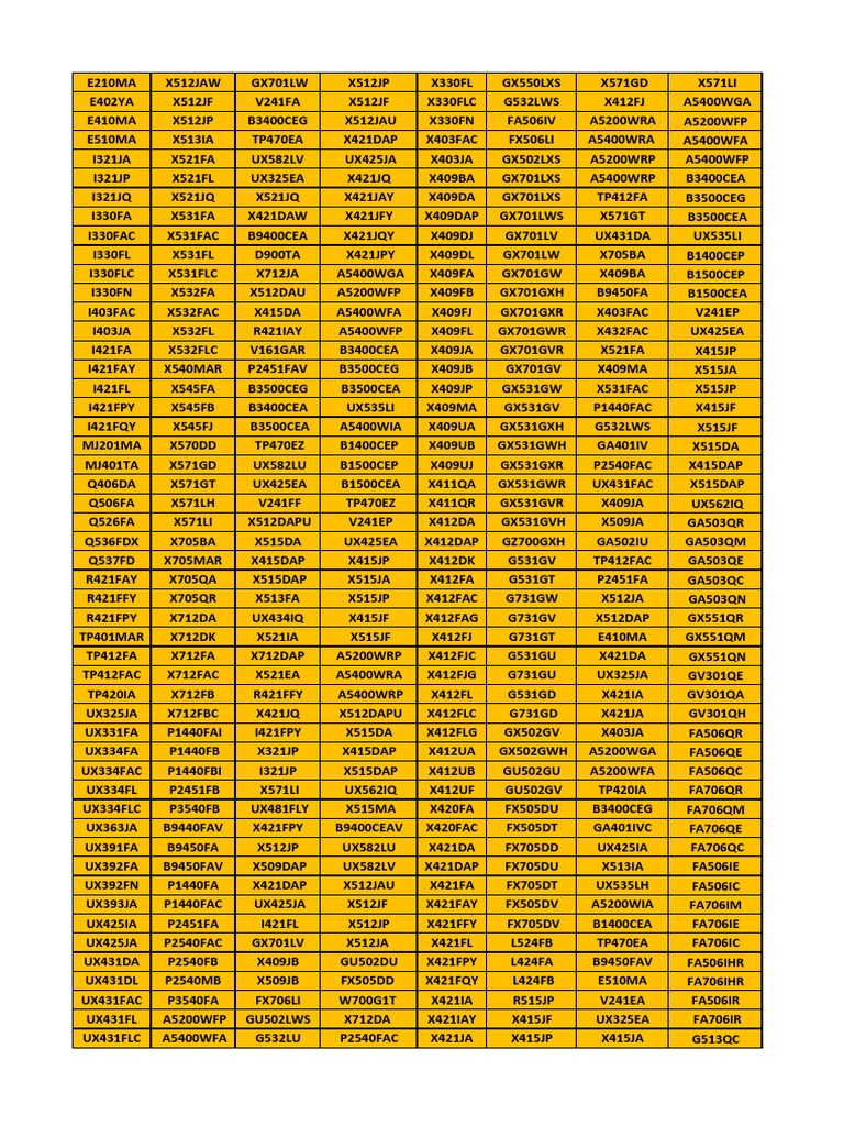 MyASUS Model List - V2 ASUS System Control Interface - 1214 | PDF
