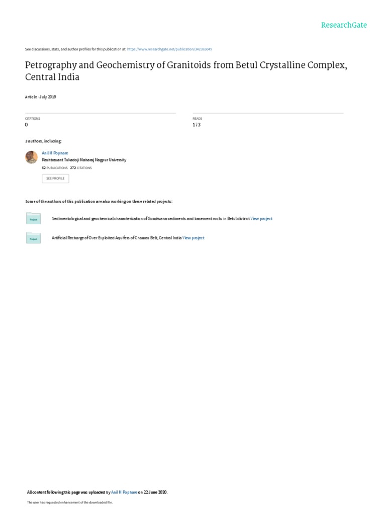 Granitoids From Betul Crystalline Complex, Central India (Pophare Et Al ...