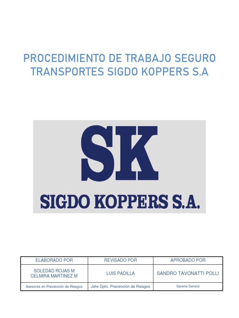 Procedimiento de Trabajo Seguro - Empresa Sigdo Koppers S.A | PDF | Máquina elevadora | Riesgo