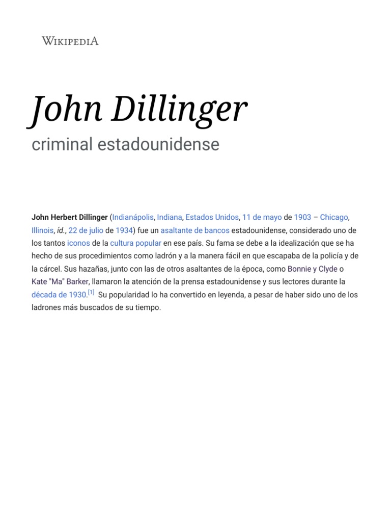 John Dillinger - Wikipedia, La Enciclopedia Libre | PDF