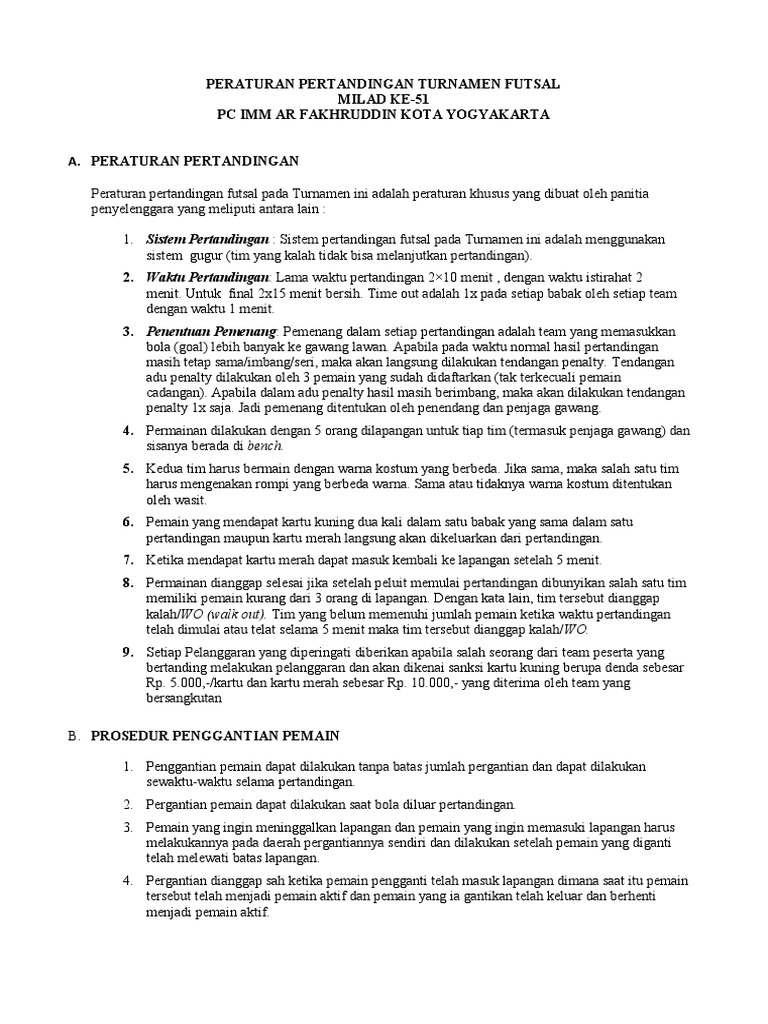 Peraturan Pertandingan Turnamen Futsal | PDF