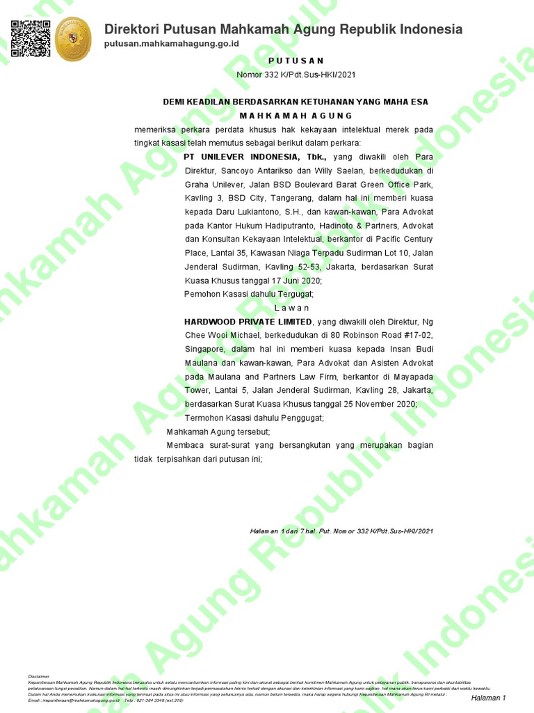 Putusan 332 K PDT - Sus-Hki 2021 20210918 | PDF
