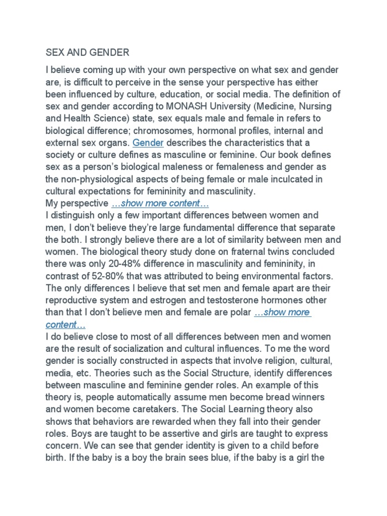 Sex and Gender | PDF | Gender | Gender Studies