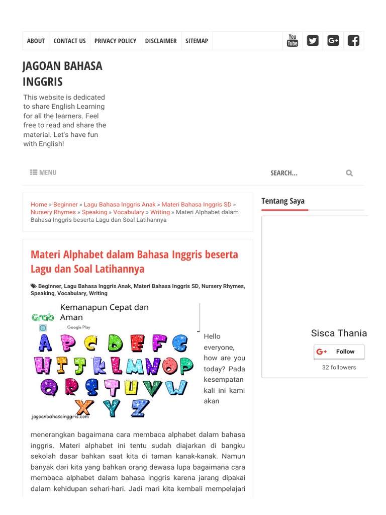 Materi Alphabet Dalam Bahasa Inggris Beserta Lagu Dan Soal Latihannya ...