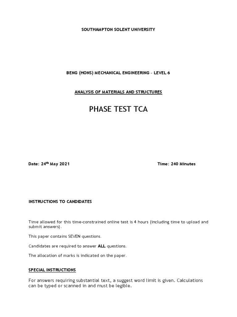 Phase Test Tca: Southampton Solent University | PDF | Rivet | Microscope