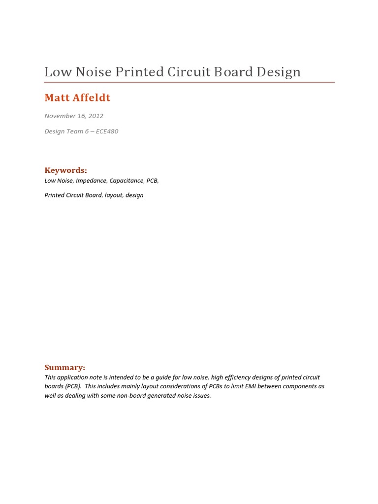 Low Noise PCB Design Guide | PDF | Printed Circuit Board | Capacitance