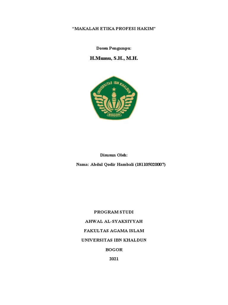 Etika Profesi Hakim: Panduan dan Kode Etik | PDF | Karier ...