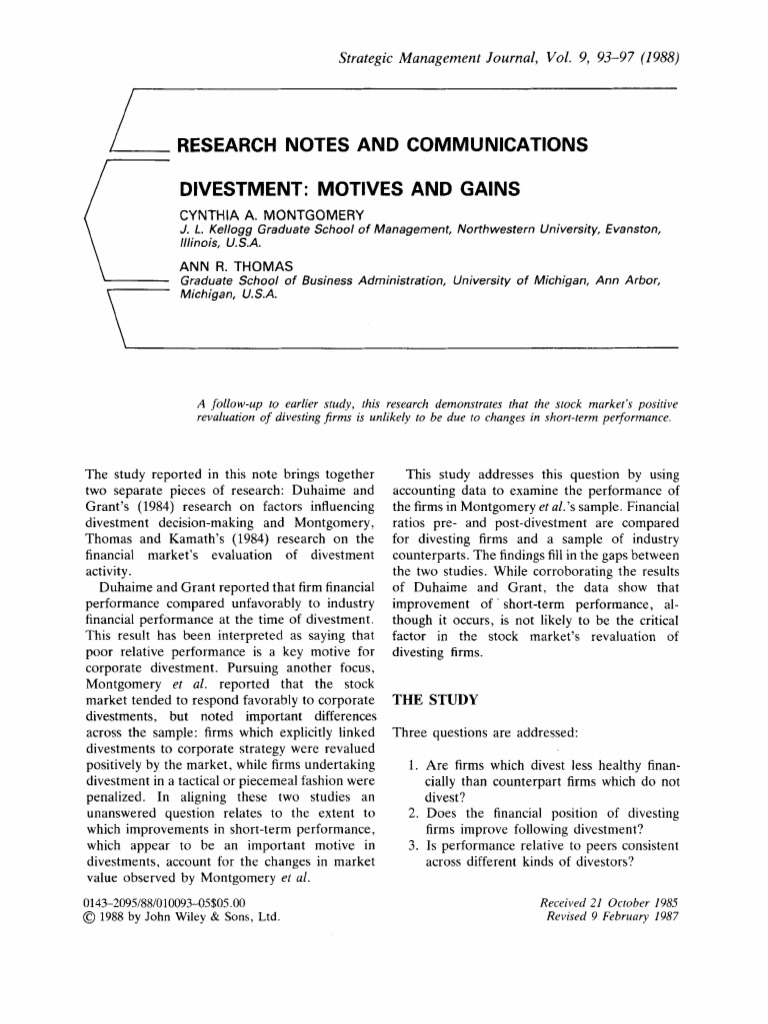 Divestment - Motive and Gains | PDF | Strategic Management | Accounting