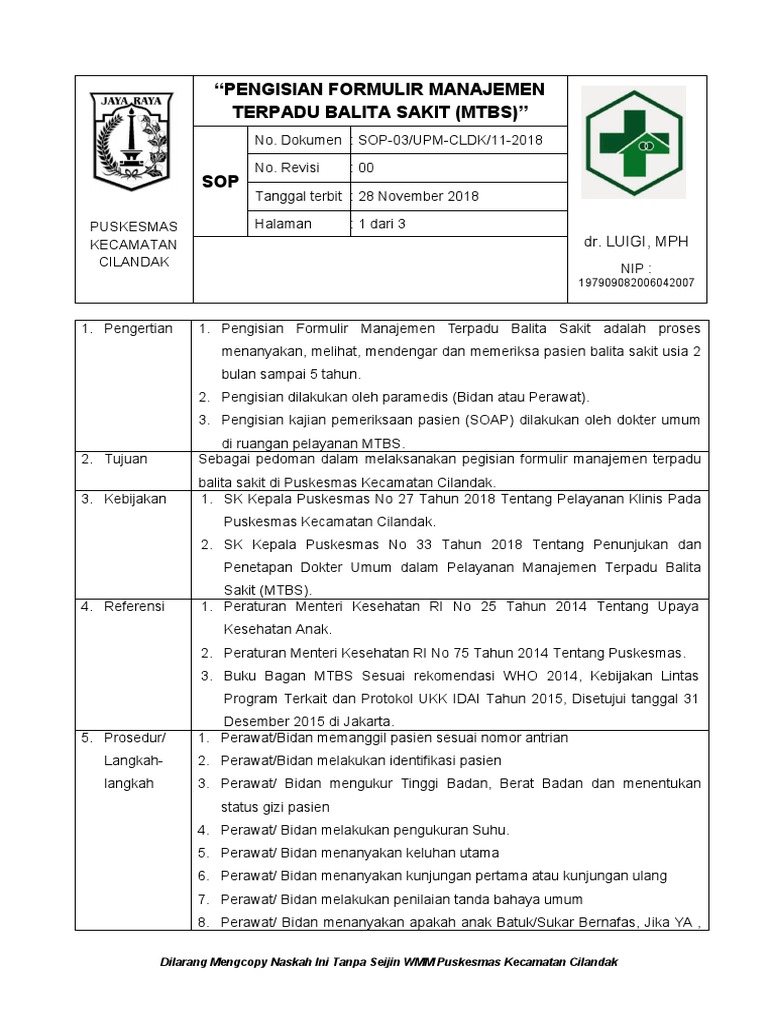 SOP Pengisian Formulir MTBS (OK) | PDF